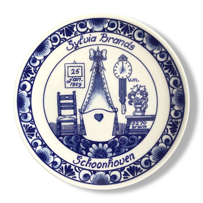 Little Chair Birth Plate (6 inch) with Extra Text – Dutch Birth Plates